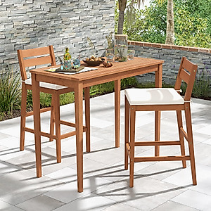 Tangkula Patio Eucalyptus Wood Bar Stools Set of 2, Outdoor Bar Height Patio Chairs with Cushions, Outdoor Barstools for Backyard, Garden, Balcony, 400 lbs Capacity (1, Off White)