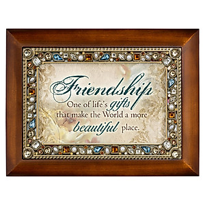 Cottage Garden Friendship Life's Gift Woodgrain Jeweled Music Box Plays What Friends are for