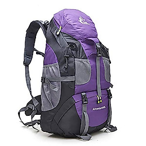 Bseash 50L Water Resistant Hiking Backpack, Lightweight Outdoor Sport Daypack Travel Bag for Camping Climbing Touring (Purple - No Shoe Compartment)