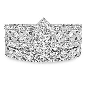 Dazzlingrock Collection 14K Round Blue Sapphire & White Cubic Zirconia CZ Engagement Ring Set, White Gold, Size 7