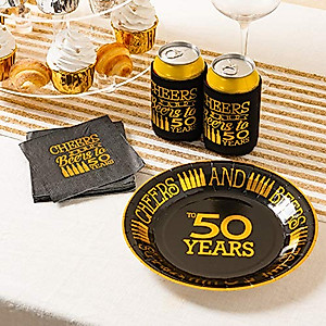 Crisky 50th Birthday Can Cooler, Black Gold Cheers to 50 Years Birthday Decoration Party Favor Can Covers, 12-Ounce Neoprene Coolers for Soda, Can Beverage, 12 Count