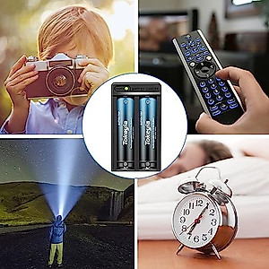 Tokeyla 2 Bay 18650 Rechargeable Battery Charger,Universal Charger for Flashlight Headlamp 3.7Volt Lithium ion Batteries(4Pcs Button Top Ba￵￵tt￵er￵￵y+Charger)