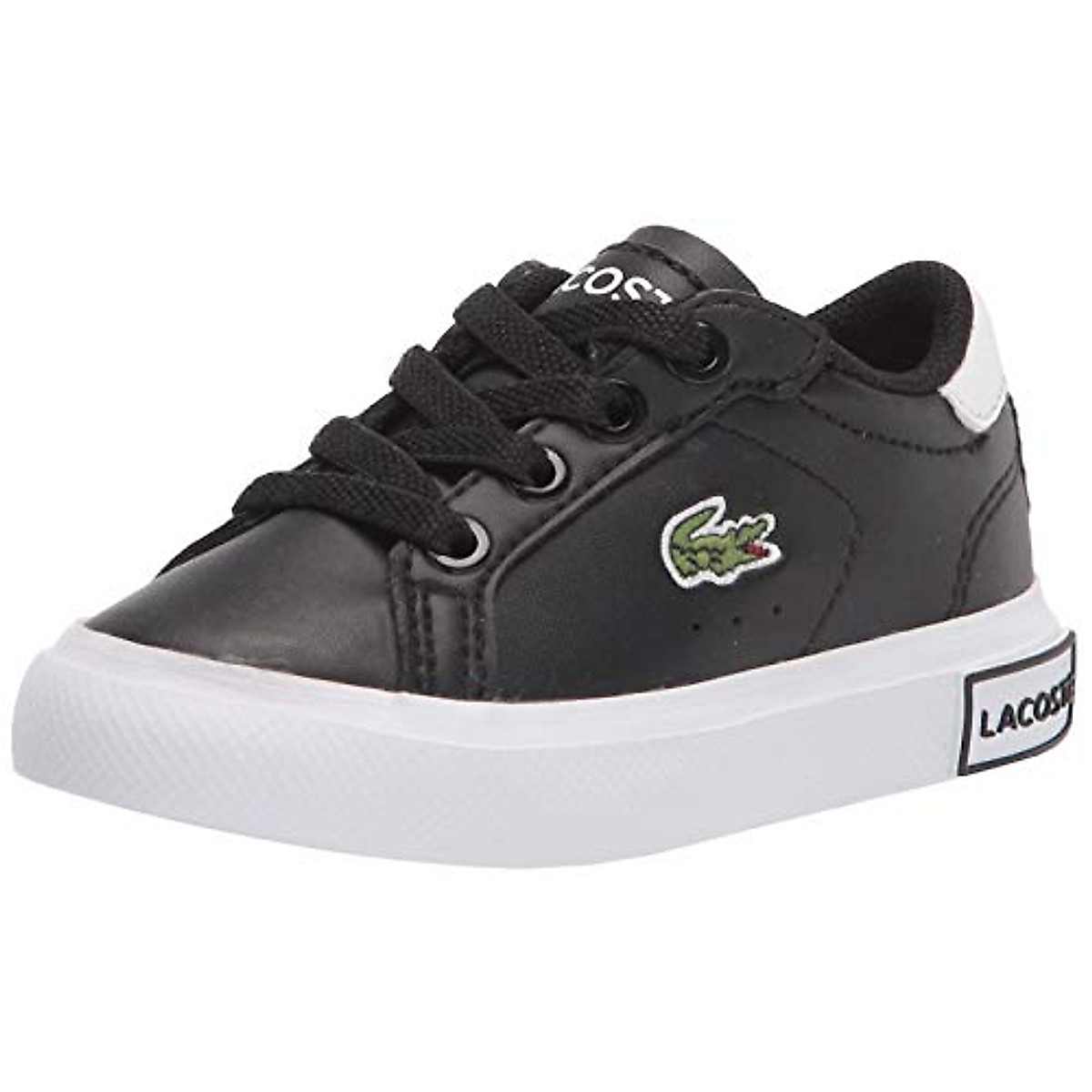 Lacoste Unisex-Child Powercourt Sneaker, Black/White, 5 Big Kid