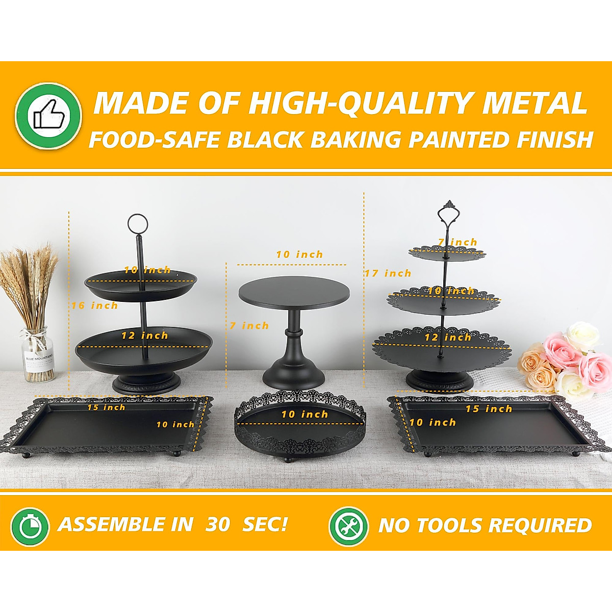 6 Pcs Metal Cake Stand Sets for Dessert Table, Cake Pop Stand Set & Dessert Table Trays & Tiered Cupcake Holder Perfect Display for Wedding, Party, Birthday, Baby Shower, Decorations (Matte Black)