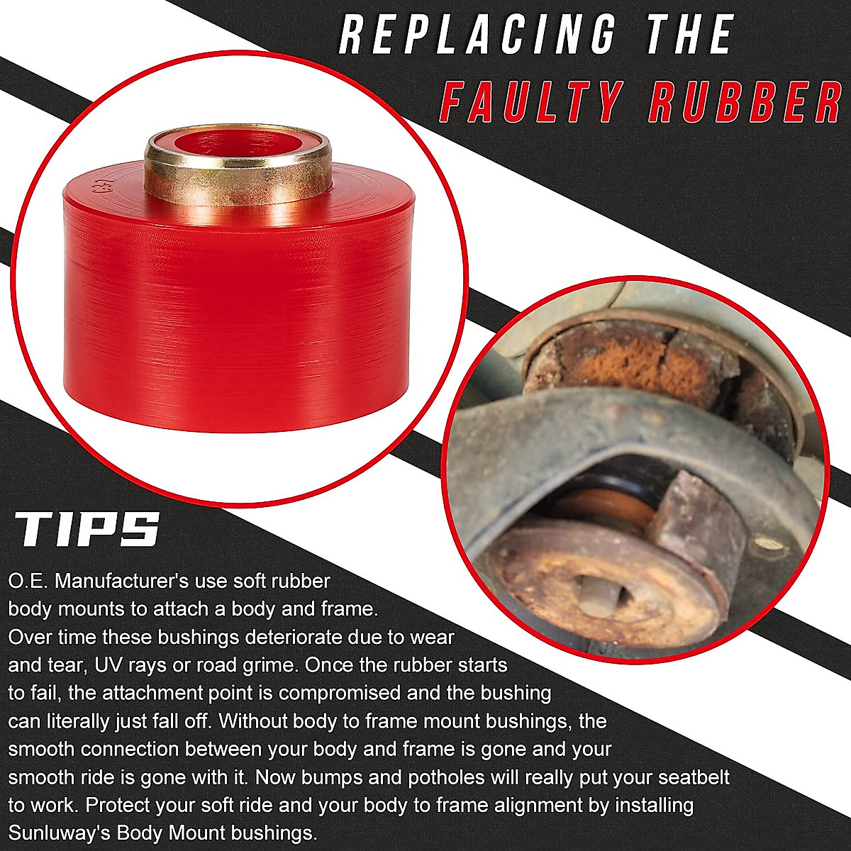 Upgraded Red Body Mount Bushing Set Kit Compatible with 1980-1998 Ford F150 F250 F350 2WD 4WD, Heavy Duty Polyurethane Body Cab Mounts Steel Sleeves and Hardware Replacement Kit 58PCS