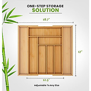 Bamboo Organizer 2 Piece Set – 8 and 5 Compartment Expandable Makeup Drawer - Drawer Dividers Organizer - Adjustable Drawer Holder for Kitchen, Silverware, Flatware, Living Room and Utensils (Natural)