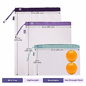 Lotus Produce Bags | 9 Count | 3 Sizes & 3 Colors | Machine Washable, Reusable, Multipurpose, Lightweight Mesh Grocery Bags | Fruits, Vegetables, Nuts, Grains | Eco-friendly Netted Reusable Mesh Bag