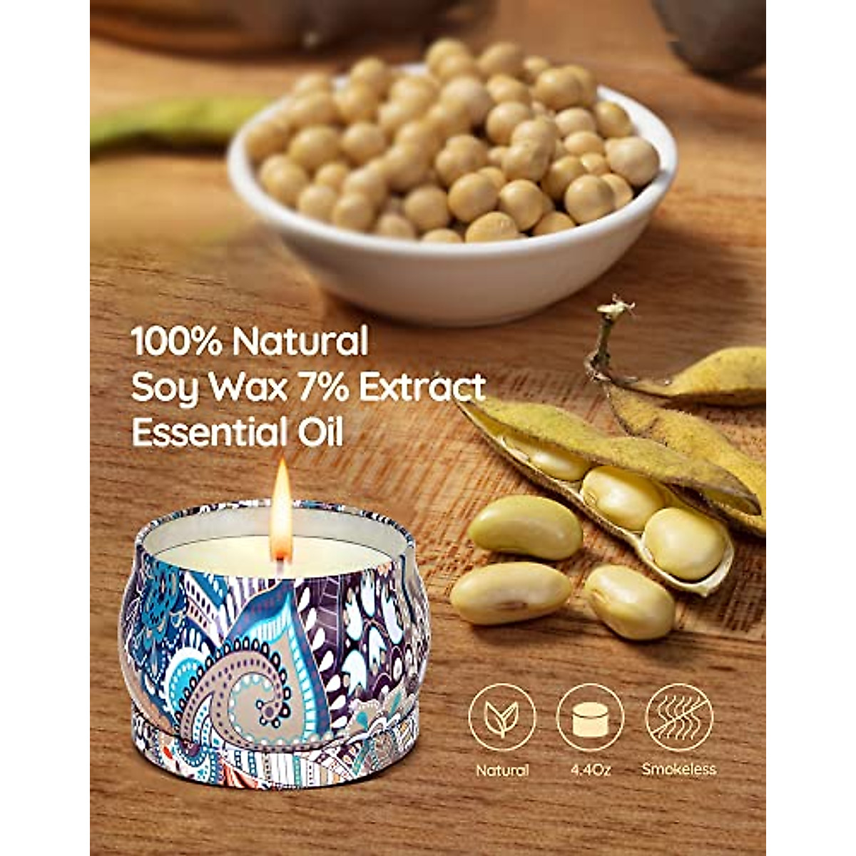 Scented Candles Gifts for Women, Primevolve Home Scented Aromatherapy Candles Set, Strongly Fragrance Essential Oils for Stress Relief, Jar Candles, 100% Soy Wax, 4x4.4oz