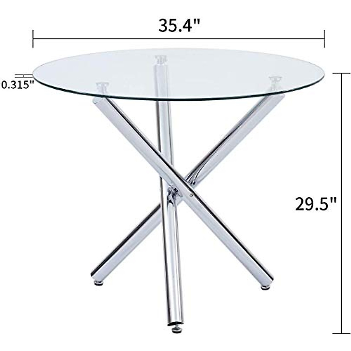 STYLIFING Dining Room Set Round Clear Glass Top Crisscrossing Chrome Metal Legs Kitchen Table and 4 Modern High Back Grey Faux Leather Chairs Home Kitchen Office Waiting Room Use