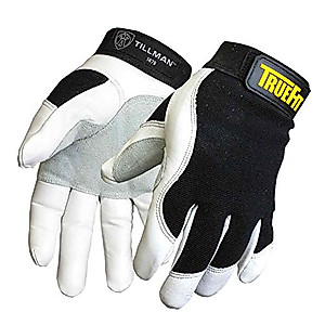 Tillman Large Black and White TrueFit Goatskin and Spandex Full Finger Mechanics Gloves with ElasticHook and Loop Cuff
