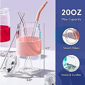 ColoVie 20oz Tumbler with 3 IN 1 Lids and Glass Straws(Extra Silicone Tips), White Silicone Protective Sleeve, Iced Coffee Cup, Travel Water Bottle, Soda Beer Can Shaped Cups, Hot Tea