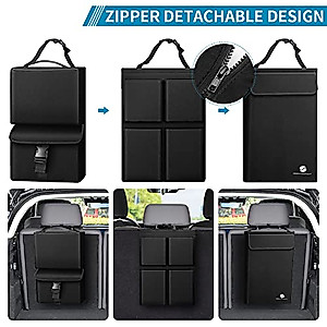 Car Trunk Organizer with Cooler, Hanging Car Organizers and Storage with Large Pockets, Zippers Detachable Seat Back Organizers Storage, Waterproof Car Storage Trunk Organizer for Jeeps, SUVs, Black