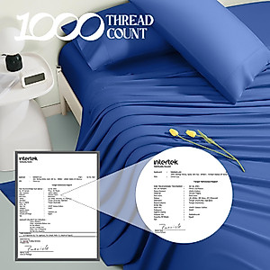 100% Egyptian Cotton Sheets King Size,1000 Thread Count Luxury Heavy Bed Sheets Set,Very Smooth Soft with 17" Deep Pocket Sheets 4 Pc Sets (King, Ocean Blue)