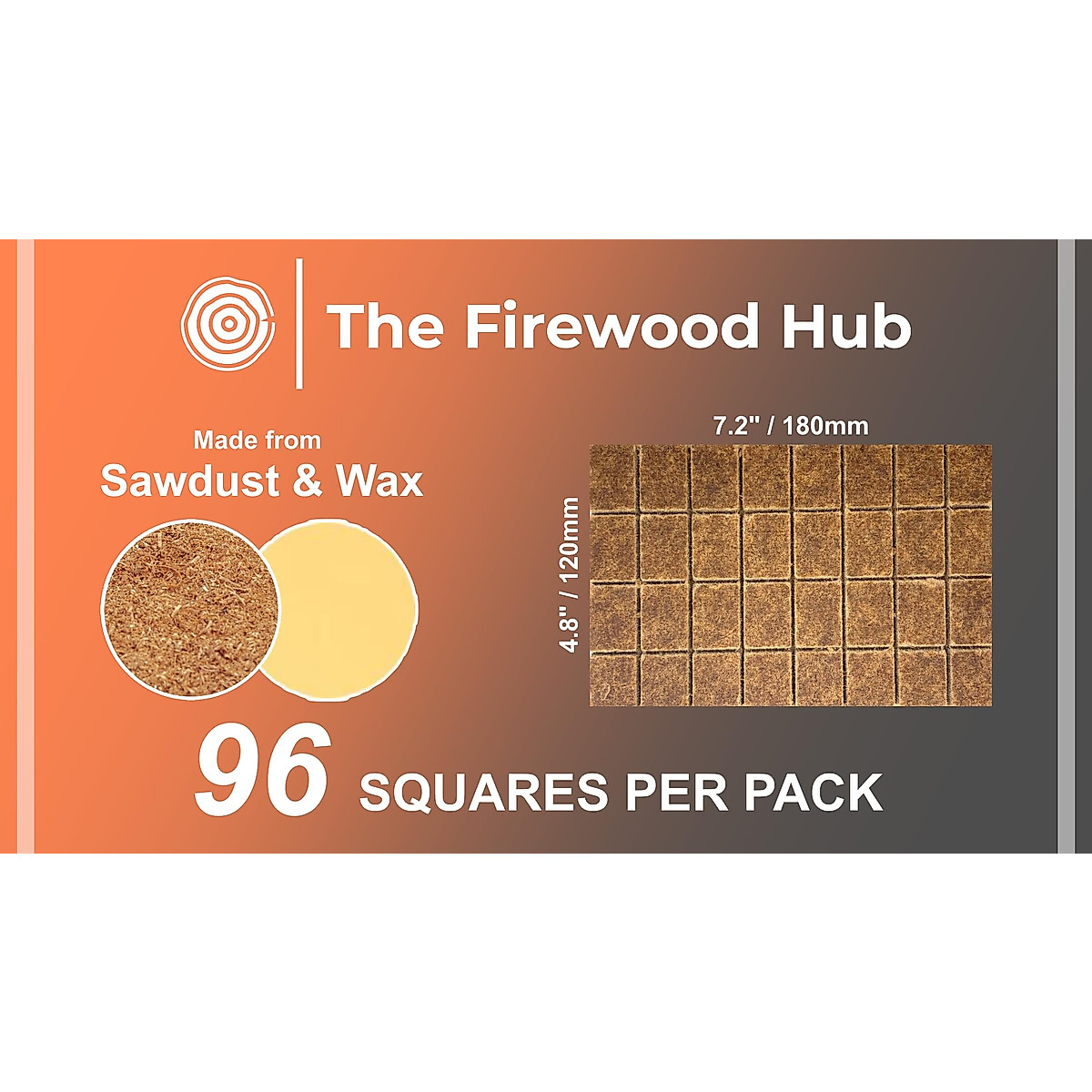Fire Starter Cubes - 96 Pack | Long Burning Fire Starters for Campfires | Charcoal Starter Made from Wood Fibre and Wax | Up to 10 Minutes Burn Time