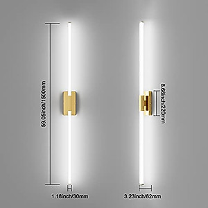 Ralbay 59inch Gold Bathroom Vanity Lights Fixtures Over Long Mirror Modern LED Bathroom Wall Lighting Bar Acrylic Gold Vanity Light Fixtures 42W 5500K White Light