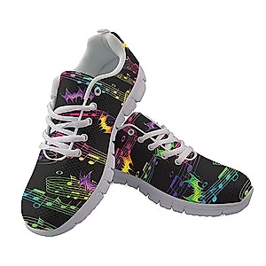 Coloranimal Halloween Sneakers for Womens Rainbow Music Notes Fashion Tennis Shoes Colorful Bats Halloween Gothic Pattren Air Cushion Walking Running Shoes