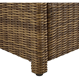 Crosley Furniture Bradenton Wicker Outdoor Ottoman Foot Rest for Patio, Deck, Porch, Brown with Sangria Cushions