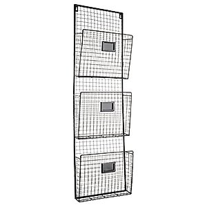 Designstyles Three Tier Wall File Holder – Durable Black Metal Rack with Spacious Slots for Easy Organization, Mounts on Wall and Door for Office, Home, and Work