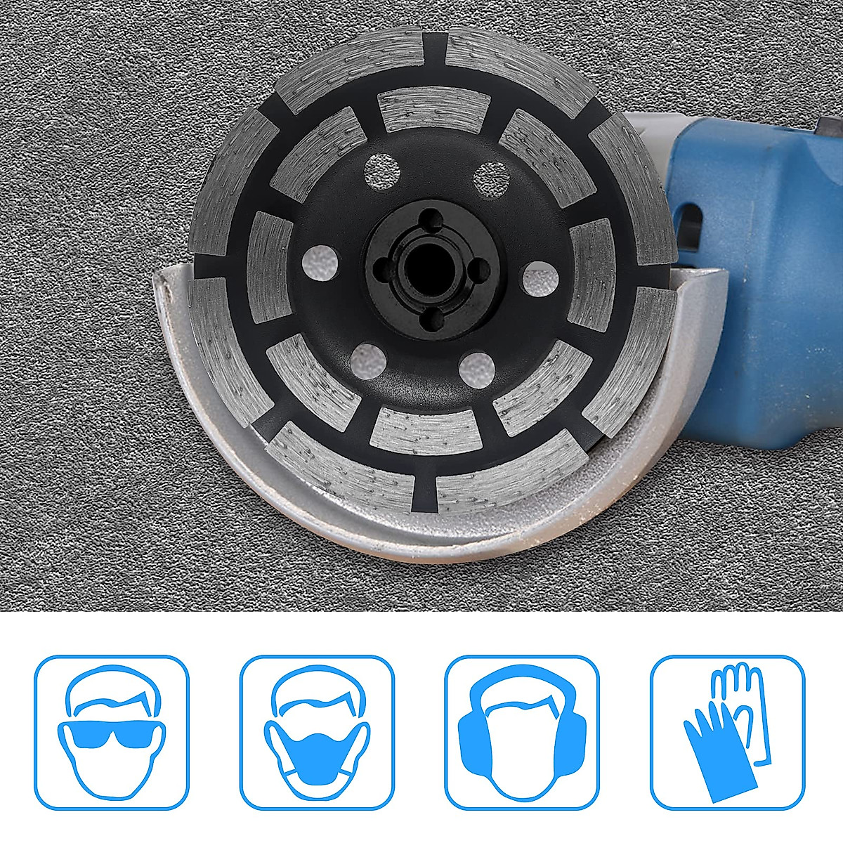 2 Packs of 4” Dual Row Teeth Diamond Cup Wheels with Lock Nuts and 5/8-11 Spanner for Angle Grinders, Grinding Polishing Cleaning Concrete Stone Granite Cement Marble Masonry Rock Brick Hard Materials