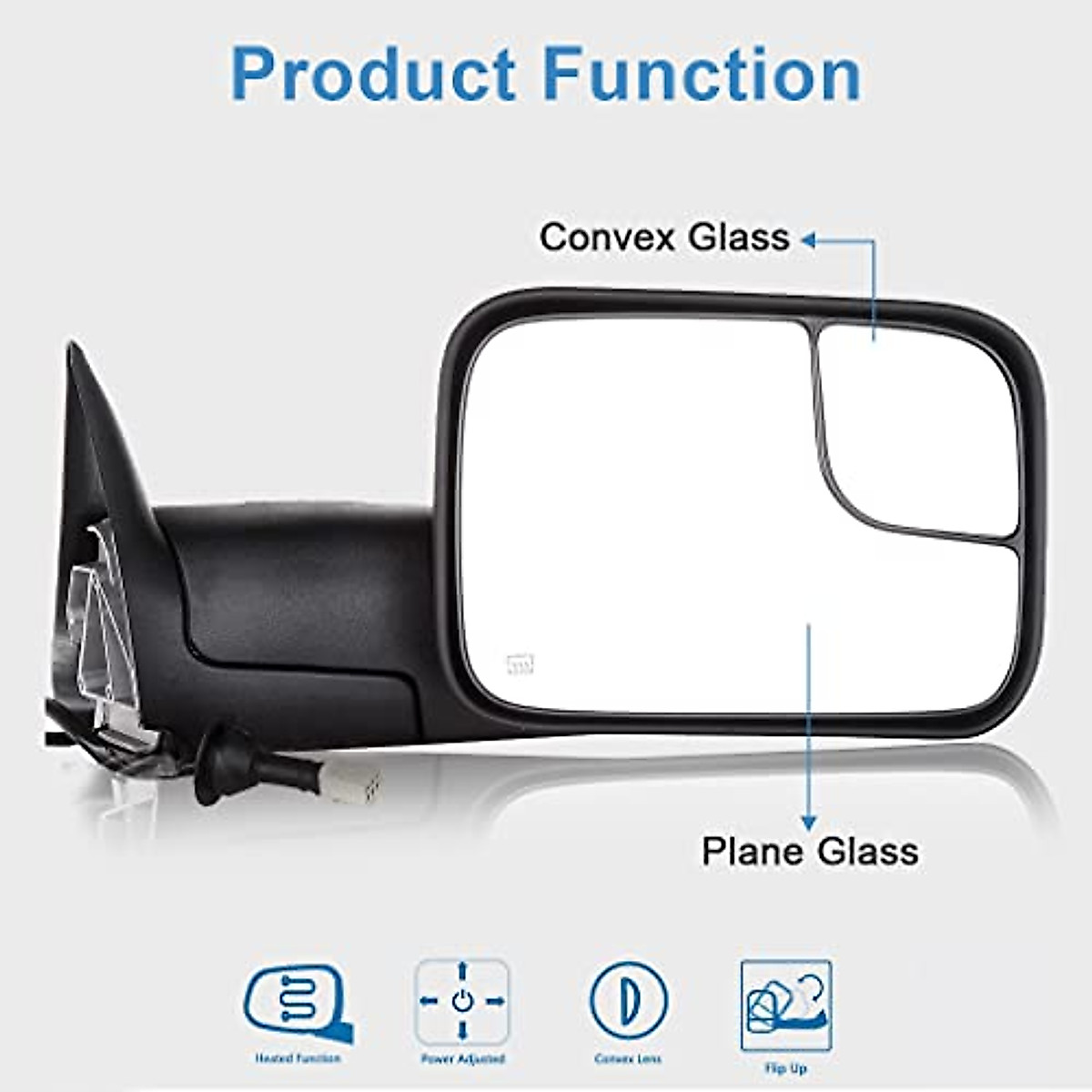 ECCPP Towing Mirror Replacement fit for 1998-2001 for Dodge for Ram 1500 1998-2002 for Ram 2500 3500 Pickup Power Heated Manual Folding Tow Mirrors