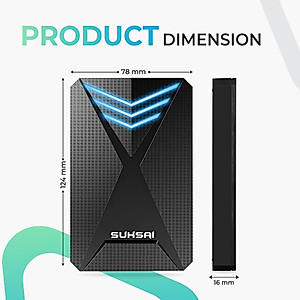 SUHSAI 500GB Portable Gaming External Hard Drive, USB 3.0, 2.5 inch HDD with RGB Light Plug & Play Backup Drive Compatible with Windows, Mac, Xbox Series X, PS4, PS5 - Black