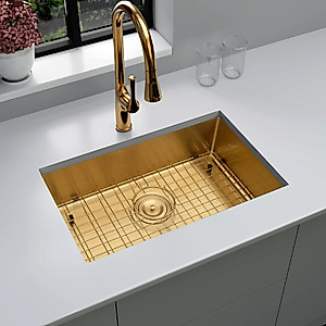 MILOSEN Gold RV Kitchen Sink, RV Camper Kitchen Sink, Small Single Bowl RV Sinks for a Camper Kitchen, 25×15 inch Undermount RV Sink with Gold Basket Strainer