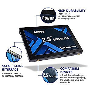 ROGOB 256GB SATA III 6GB/S SSD 2.5 inch 7mm (0.28") Internal Solid State Hard Drive for PC Laptop Ultrabook Desktop