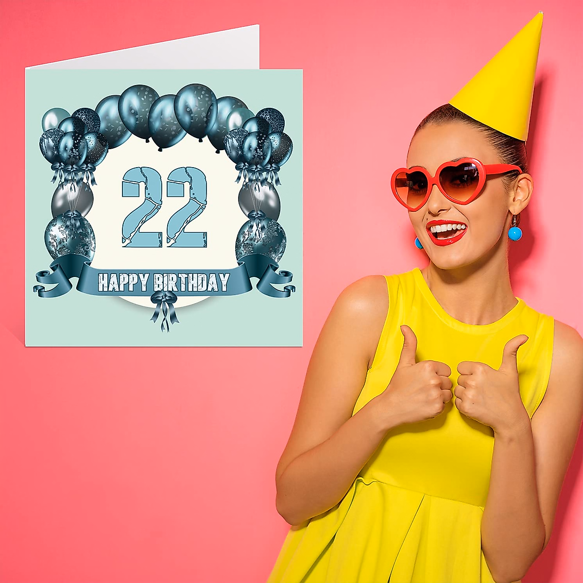 Fun 22nd Birthday Cards for Men - Birthday Balloons - Happy Birthday Card for Son Nephew Niece Sister Uncle Brother Granddaughter Daughter Grandson, 5.7 x 5.7 Inch Greeting Cards, 22nd Birthday Card