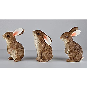 JORAE Bunny Statue Yard Garden Decorations Set of Three, Rabbit Ornament Animal Outdoor Statue Brown, 5 Inch, Polyresin