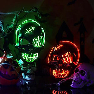 Liliful 2 Pcs Halloween Mask LED Light up Skull Mask Glow in The Dark Scary Spooky Skeleton Mask (Red, Green)