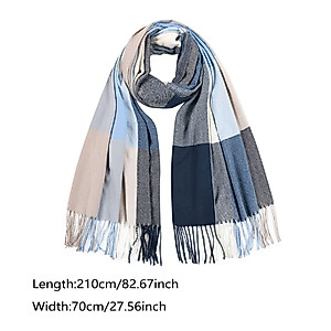 Fashion Women Men Winter Warm Scarves Color Block Tassel Scarf Soft Wraps Long Shawl (Blue, One Size)