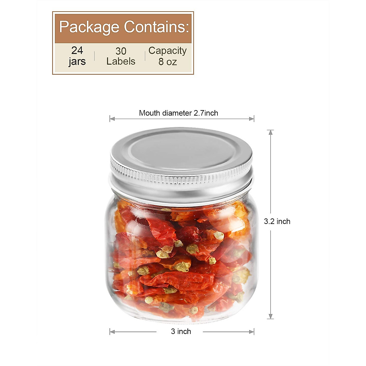 TANGLONG Mason Jars 8 oz Set of 24,Small Mason Jars,Spice Jars,8 oz Mason Jars with Lids,Small Jars with Lids,8 oz Glass Jars,Small Glass Jars with Lids