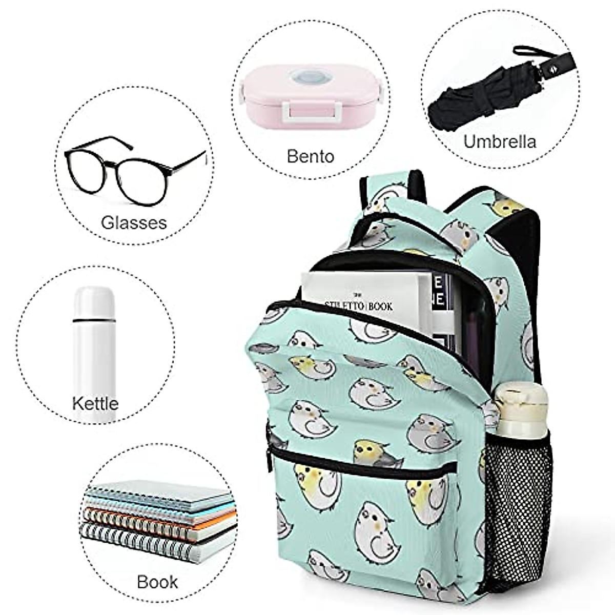 Cute Cockatiel Birds Travel Backpack Casual Sports Bag Oxford cloth suitable For Study Shopping traveling camping