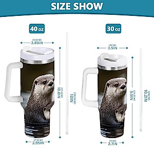 Nexawaveo Otters Family Tumbler With Handle And Straw 30-40oz Insulated Tumbler Cups With Lid Stainless Steel for Cold Water and Drinks for School Work Sports Car Travel and Weekends