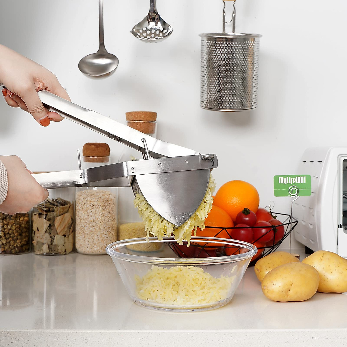 MyLifeUNIT Heavy Duty Commercial Potato Ricer, Stainless Steel Business Potato Ricer and Masher