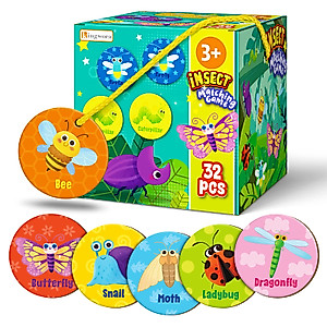 Matching Game - 16 Pairs Bug Insect Memory Games for Kids 3 and Up,Toys for 3 Year Old Boys,Non Toxic Preschool Learning Activities Educational Memory Card Games for Kids