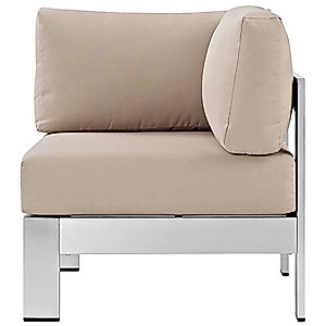 Modway Shore Aluminum Outdoor Patio Corner Chair in Silver Beige