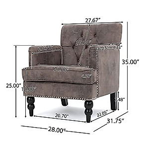 GDFStudio Medford Brown Tufted Club Chair, Fabric Accent Chair with Studded Nailhead Accents