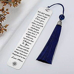 Valentine's Day Gifts for Son from Mom, Inspirational Bookmark Gifts for Teen Boy, Birthday Gift for Son in Law, Graduation Gift for Son from Mother, Christmas Stocking Stuffer Gift for Step Son Adult