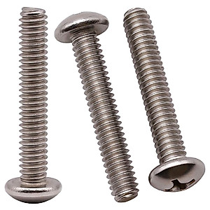 1/4-20 x 2-1/2" inch (25 pcs) Phillips Pan Head Machine Screw Bolt, 304 Stainless Steel 18-8 Rounded Head Screws, UNC Full Thread, Bright Finish