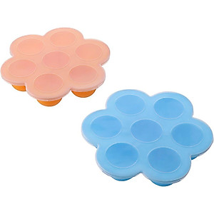 couponhub Silicone Egg Bite Maker with Cover, 2 Pack Large Egg Bites Mold with Plastic Lids, Reusable 7 Compartments Oven Liners for Bottom of Electric Oven, Boiled Egg Mold(Blue+Orange)