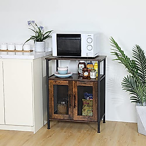 X-cosrack Wine Bar Rack Cabinet with Detachable Wine Rack, Coffee Bar Cabinet with Glass Holder, Small Sideboard and Buffet Cabinet with Mesh Door, Rustic Brown(Patent Pending)