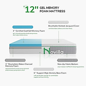 Novilla King Size Mattress, 12 Inch Gel Memory Foam King Mattress for Cooling Sleep & Pressure Relief, Medium Soft with Motion Isolation, Mattress in a Box, Lullaby
