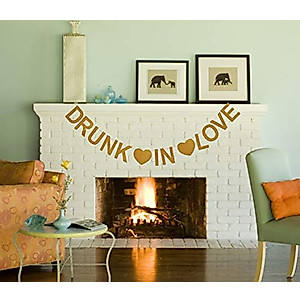 Ucity Drunk in Love Banner Gold Glitter Garland for Bachelorette Party Wedding Engagement Bridal Shower Party Decorations