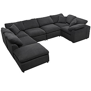 kevinplus 130'' Large Sectional Sofa Couch Cloud Sofa Couch Dupes for Living Room, Modern Upholstered L-Shape Corner Sofa Couch with Ottoman for Office Spacious Space, Grey
