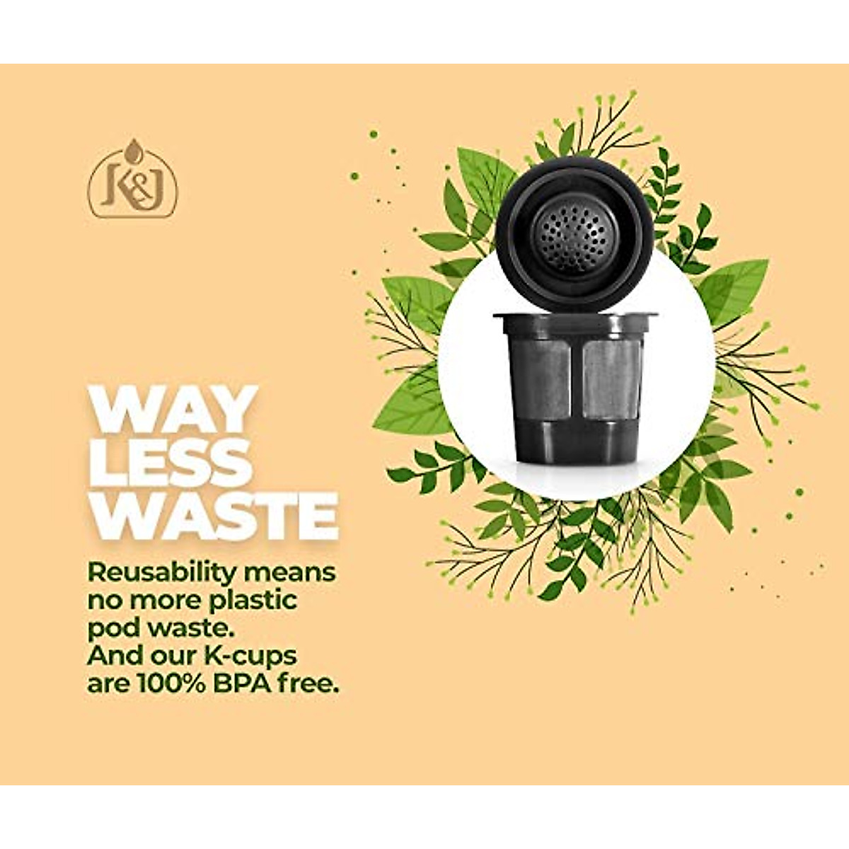 K&J Reusable K Cups Compatible with Keurig, 4 Pack, Black - Includes Freedom Clip for Compatibility With Keurig 2.0 Machines