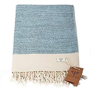 SMYRNA TURKISH COTTON Vintage Series Throw Blanket| 50 x 60 in 100% Cotton|Large Wearable Cozy Blanket Made in Turkey|Machine Washable|Premium Luxury Bath Towel & Picnic Rug - Light Blue
