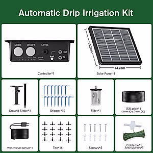 NFESOLAR Solar Drip Irrigation System Outdoor with 2200mAh Battery Backup, 6 Timing Modes, Supported 15 Pots Plants, Solar Watering System for Garden Green House