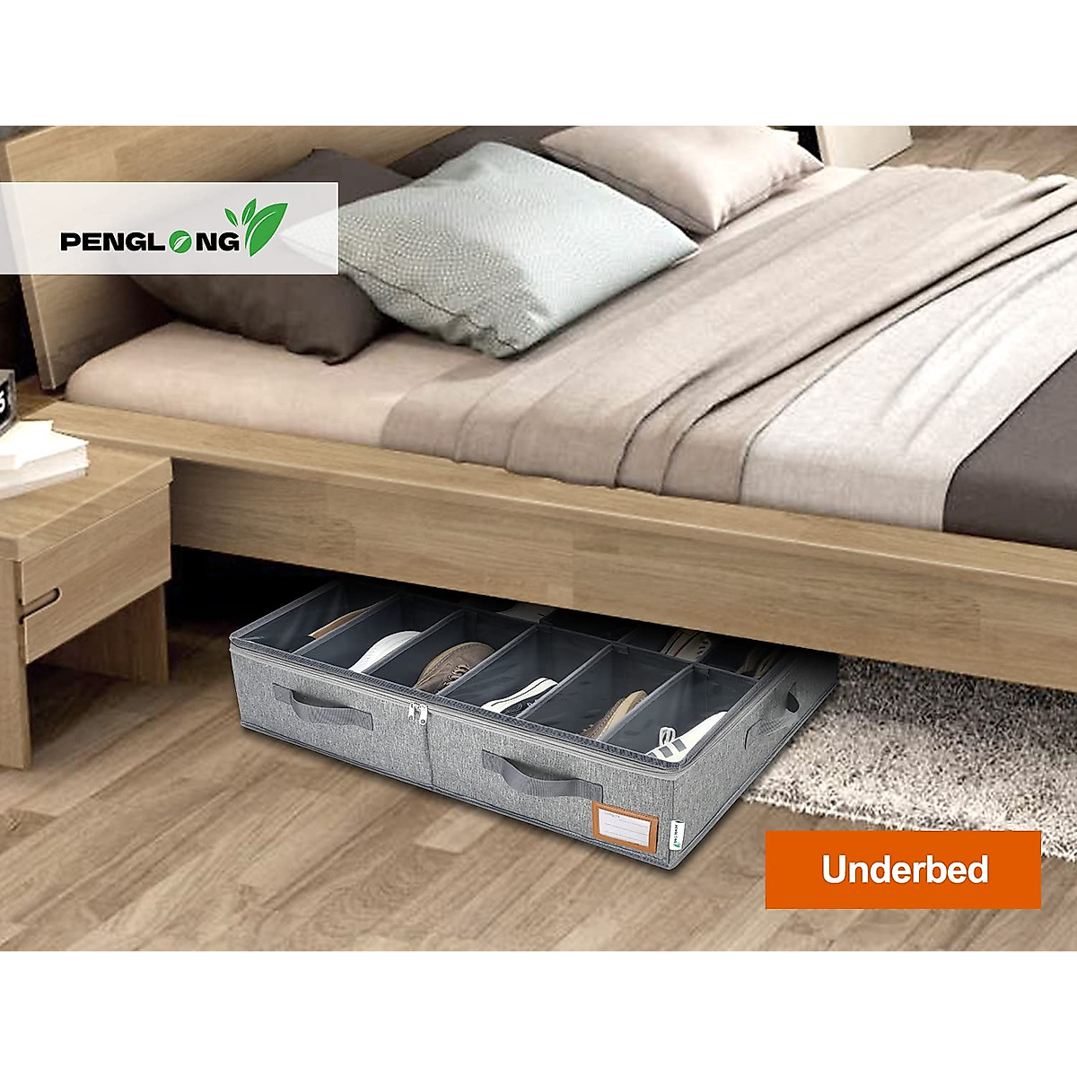 PENGLONG 16 Pairs Adjustable Shoe Organizer for Closet, Wardrobe Clothes Organizer, Space Saving Shoe Bin, Closet Storage Solution Box with Clear Window (Dark grey)