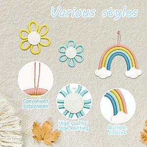 Boho Nursery Decor for Girl Woven Daisy Flower Decor Rainbow Macrame Wall Hanging Baby Girls Kids Nursery Home Bedroom Room Dorm Decor,3PCS